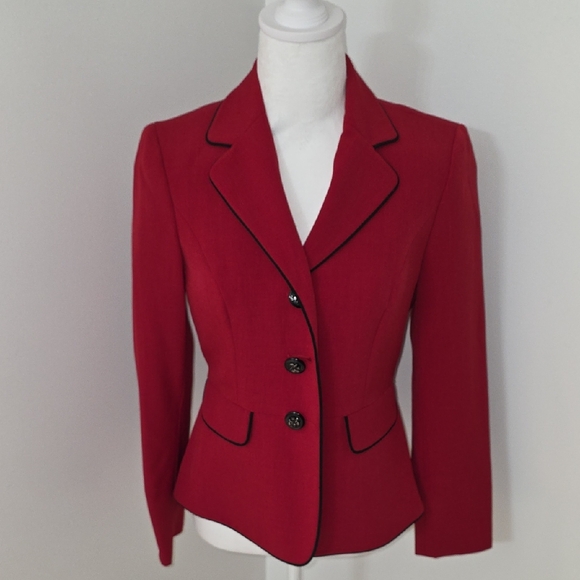 Kasper | Jackets & Coats | Kasper Scarlet Blazer With Ebony Piping ...
